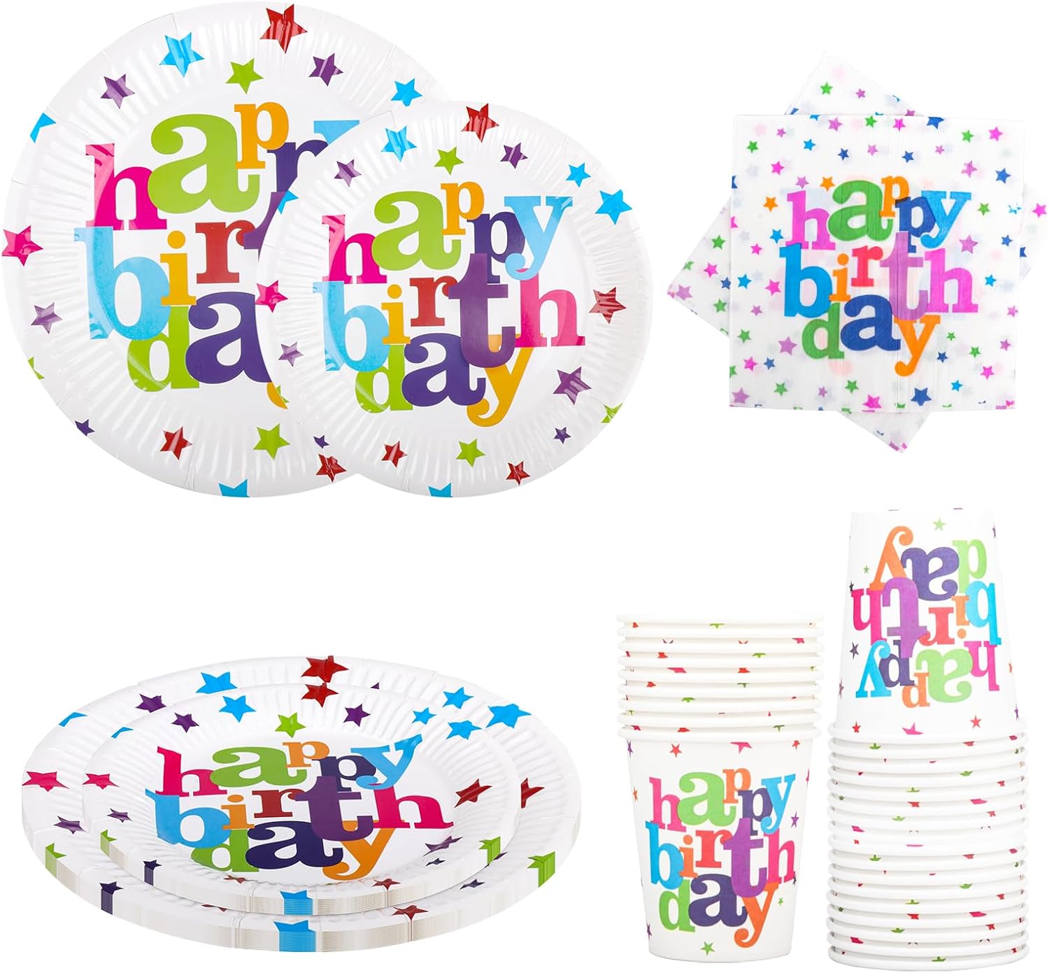 Birthday Party Plates Cups Napkins - Fowecelt 130 pcs Rainbow Party ...