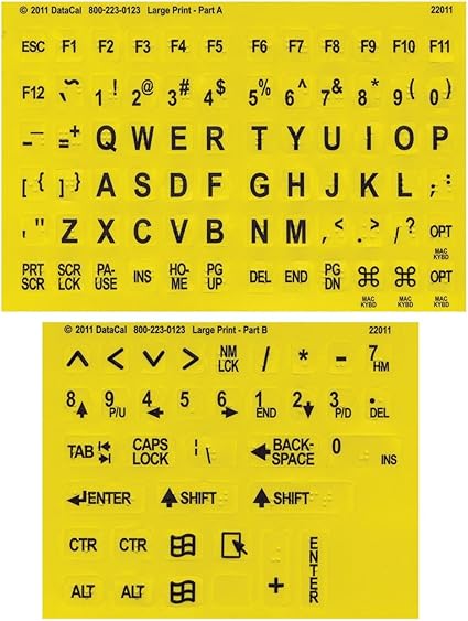 Amazon.com: Large Print- Braille Keyboard Labels- Black on Yellow ...