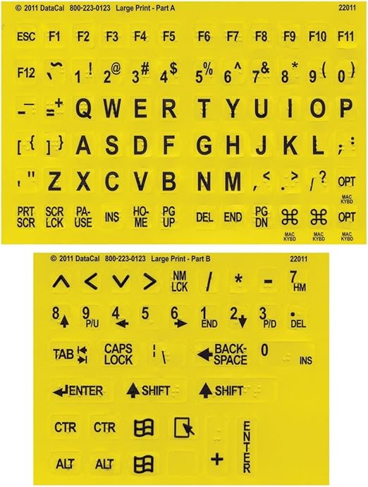 Amazon.com: Large Print- Braille Keyboard Labels- Black on Yellow ...