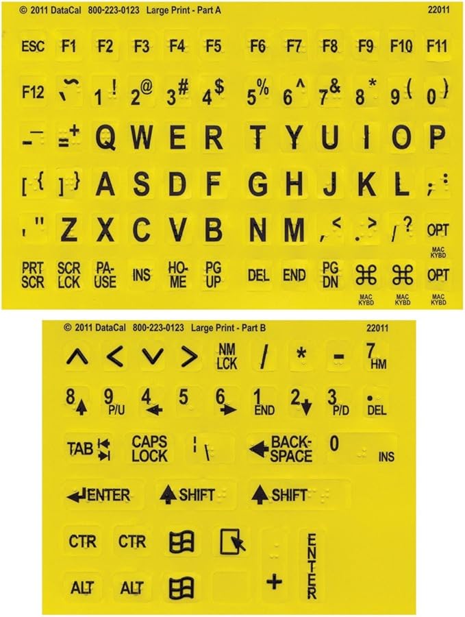Amazon.com: Large Print- Braille Keyboard Labels- Black on Yellow ...
