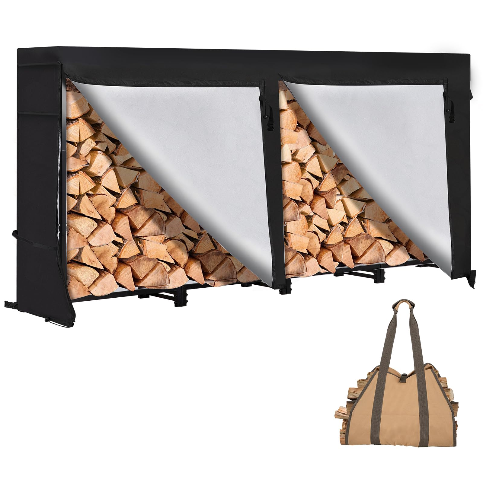 Amazon.com : LOENIY 8ft Firewood Rack Outdoor with Waterproof Widened ...