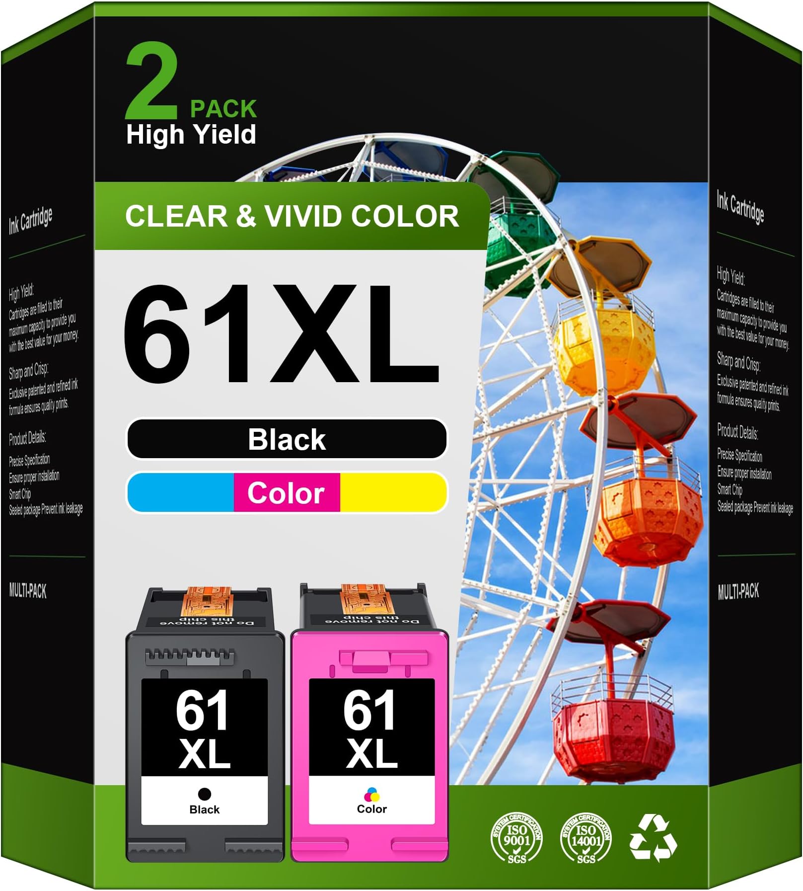 61XL Ink Cartridge Combo Pack Replacement for HP 61 Ink High Yield Use ...