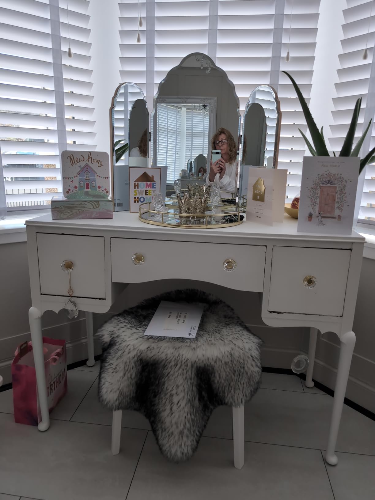 Melody Maison Antique Gold Arched Triple Vanity Mirror 60cm x 72cm ...