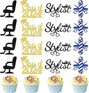 Amazon.com: 24Pcs Barber Graduation Cupcake Toppers, Cosmetology ...