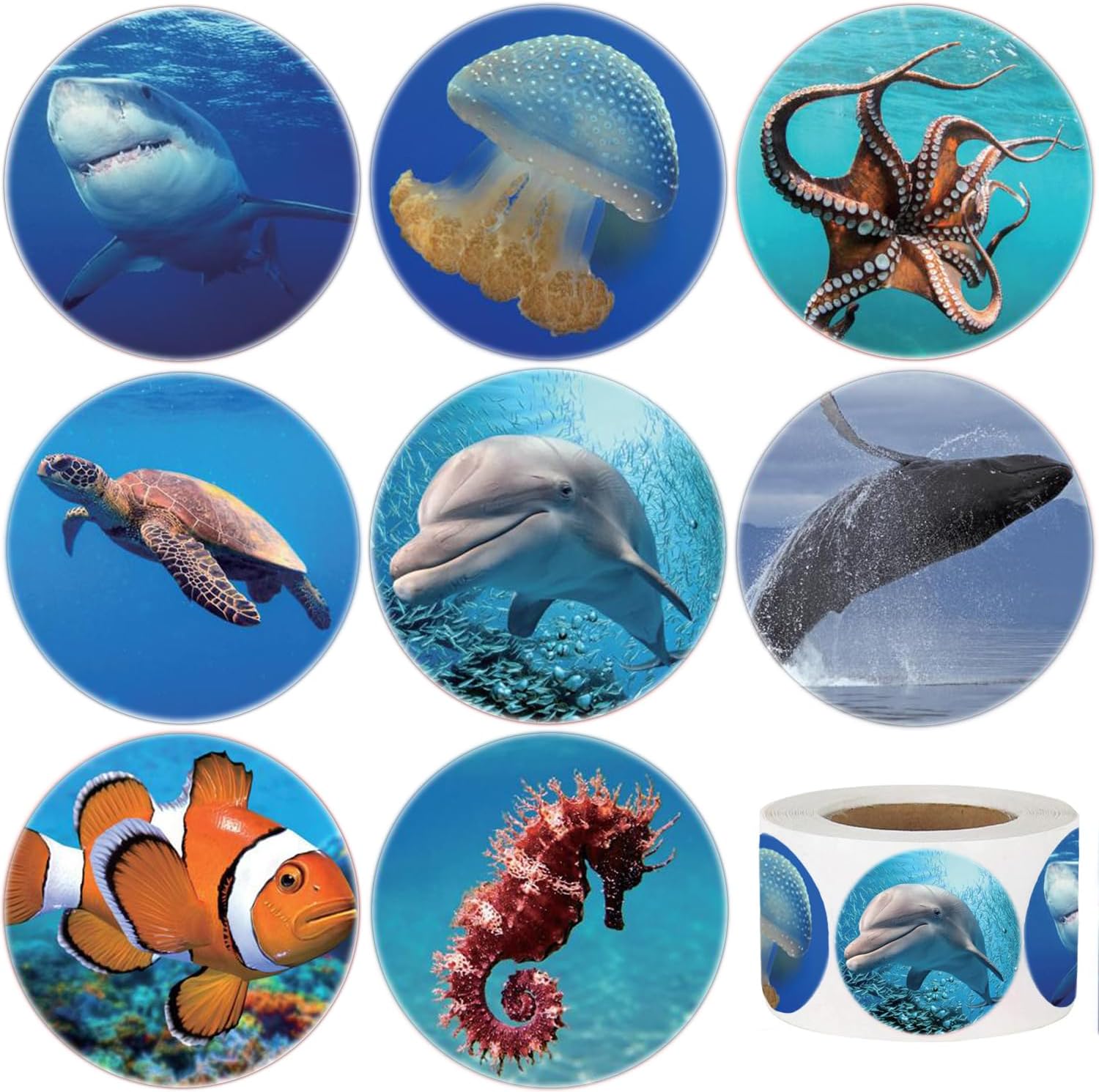 Amazon.com: Hohamn 600Pcs Round Sea Animals Stickers Roll 1.5 Inch ...