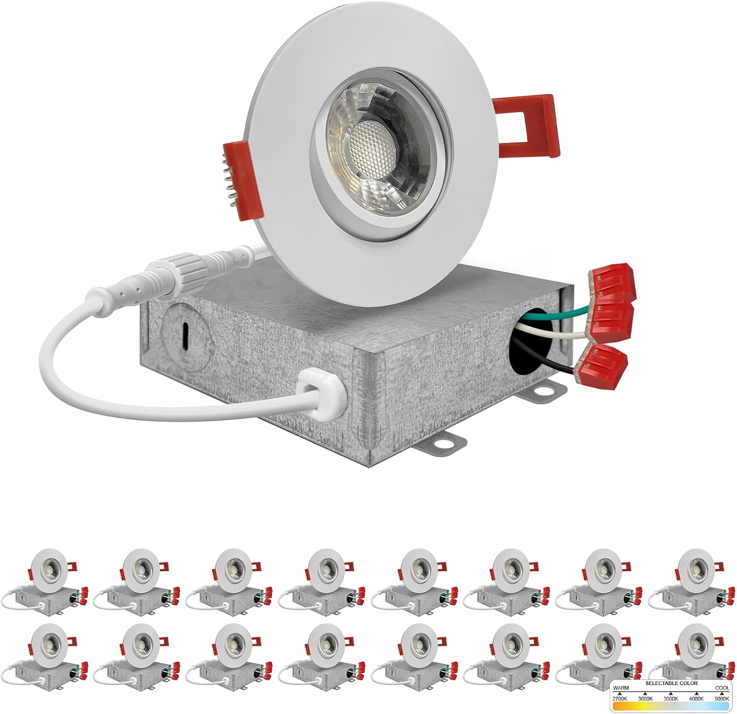 NUWATT (16 Pack) 3 Inch Round LED Gimbal Recessed Downlight, Canless ...