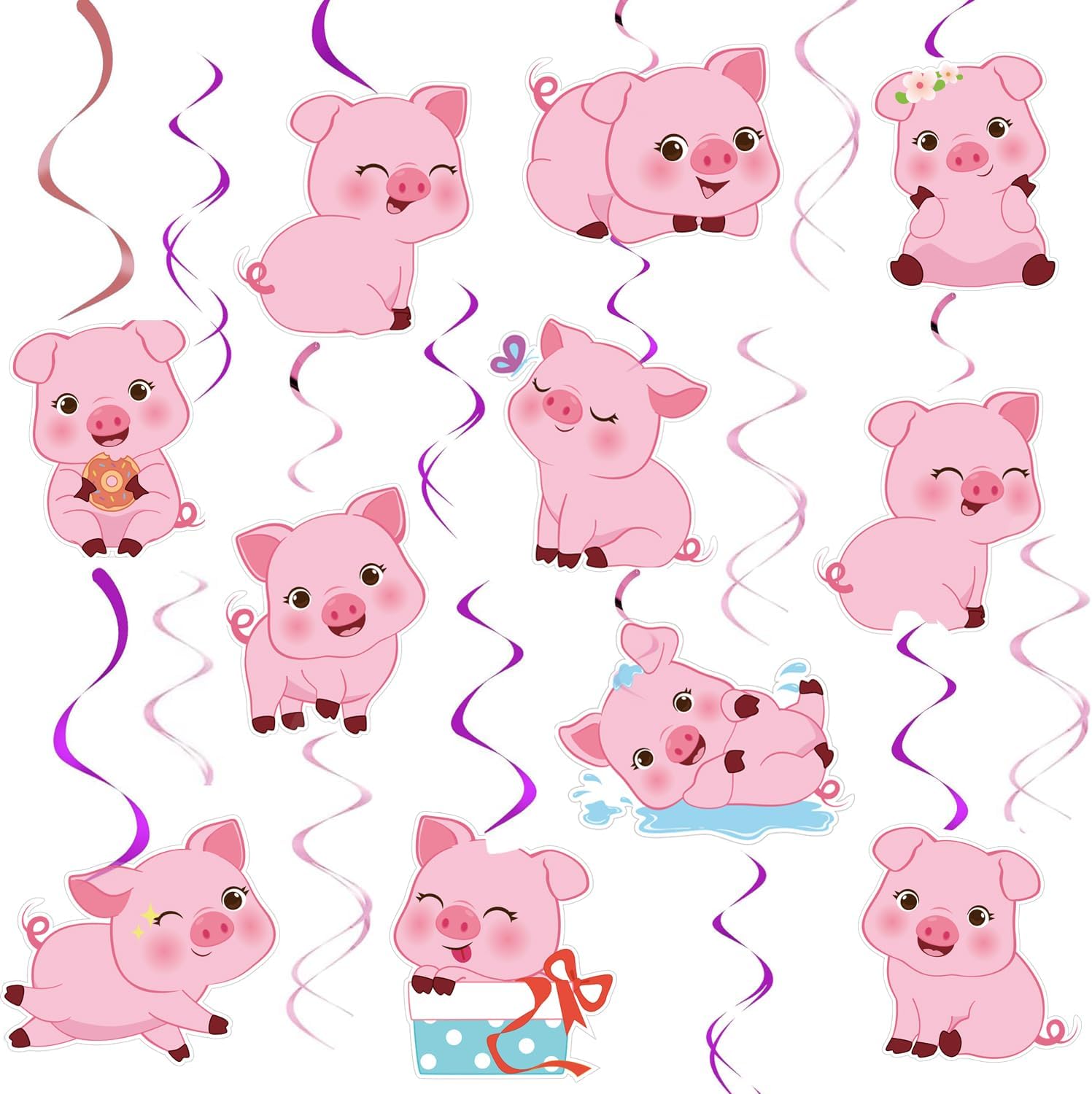 Amazon.com: 30PCS Pink Pig Birthday Party Hanging Swirl Decorations ...