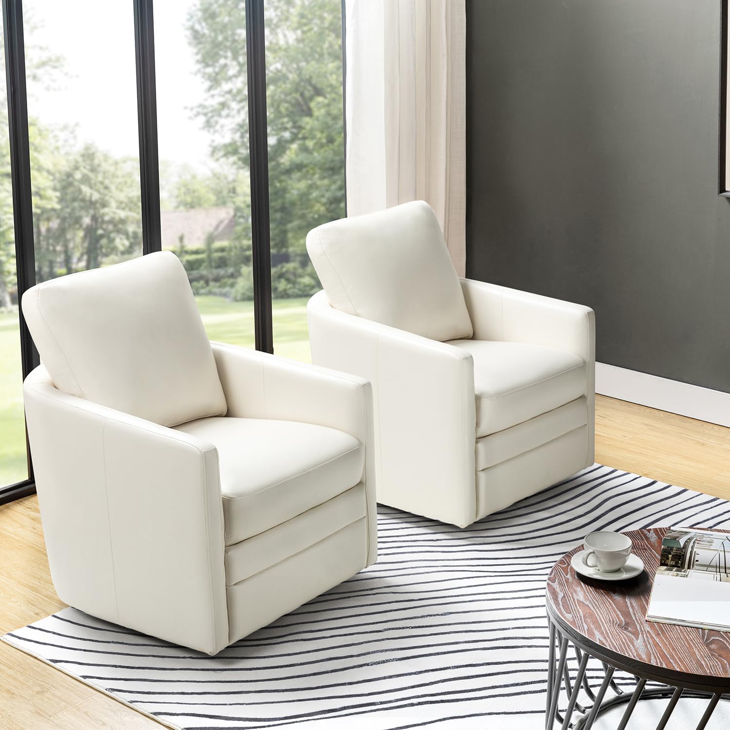 Amazon.com: HULALA Home Modern Swivel Chair Set of 2, Faux Leather ...