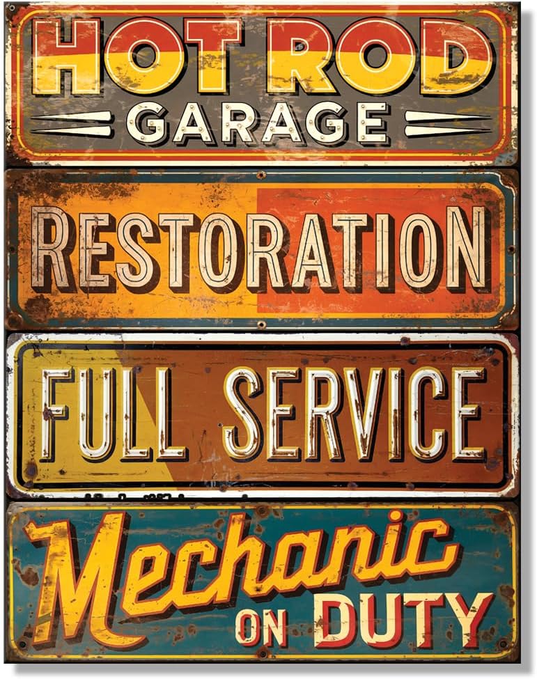 Amazon.com: Desperate Enterprises Hot Rod Garage Tin Sign - Nostalgic ...