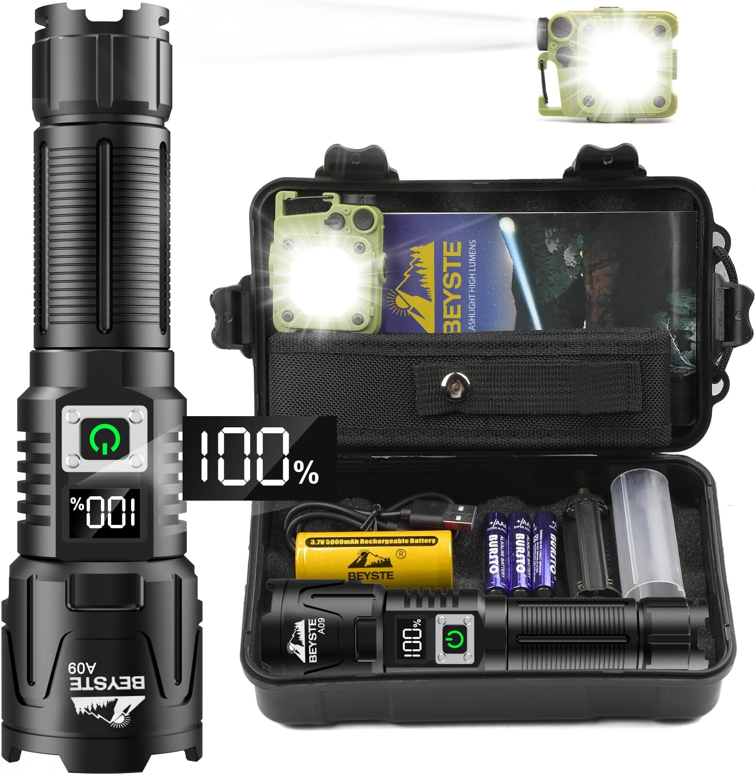 BEYSTE Torcia LED Potente Professionale, 500000 Lumen Torcia LED ...