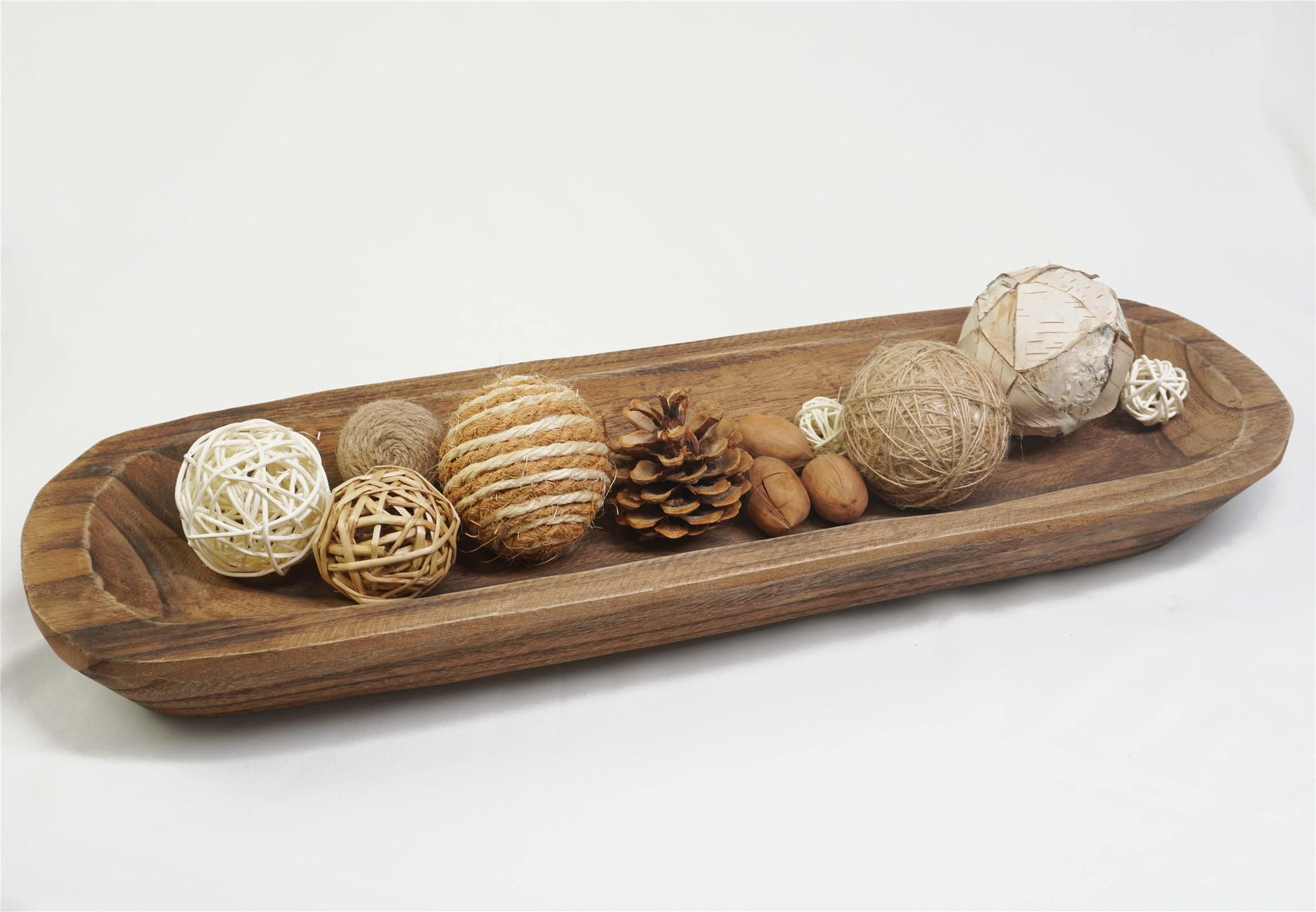 FANDOS Wooden Dough Bowl - 17¾ in Long Hand Carved Paulownia Wood Bowl ...