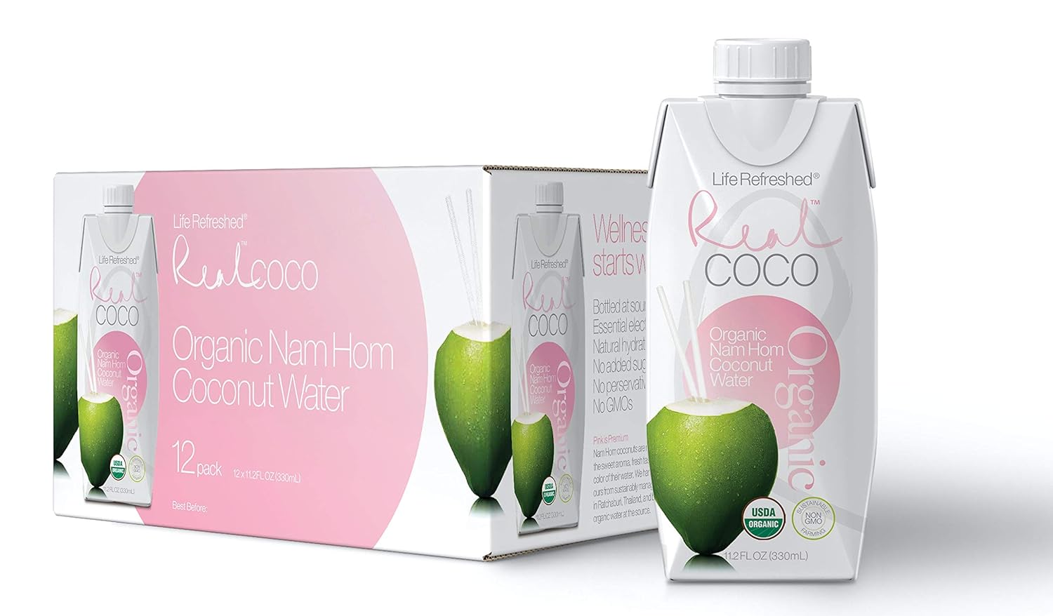 Amazon.com : Real Coco Organic Pink Nam Hom Coconut Water (12-Pack ...