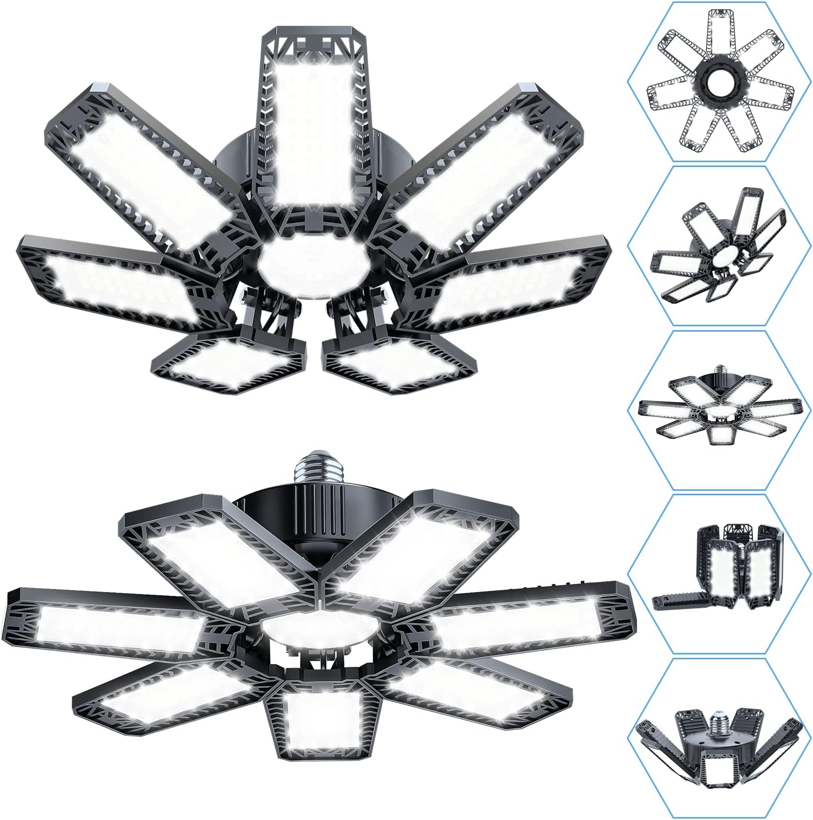 4-Pack LED Garage Shop Lights with 3 Ultra Bright Adjustable Panels ...