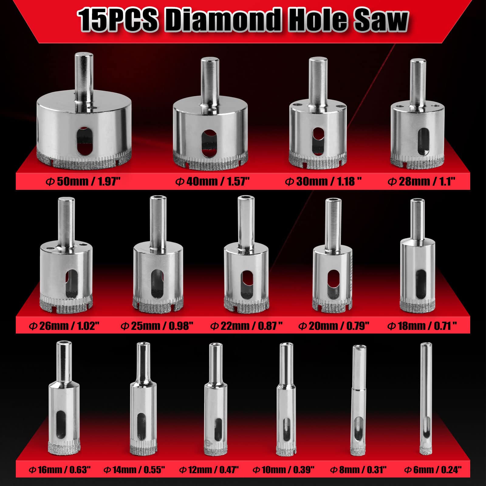 WORKEASE Diamond Hole Saw Set, 17 Pcs Tile Hole Saw Kit with Double ...
