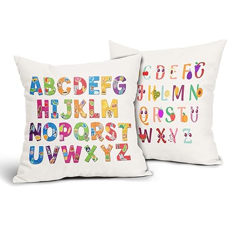Amazon.com: ArtoutletMF Rainbow ABC Cotton Linen Square Throw Pillow ...