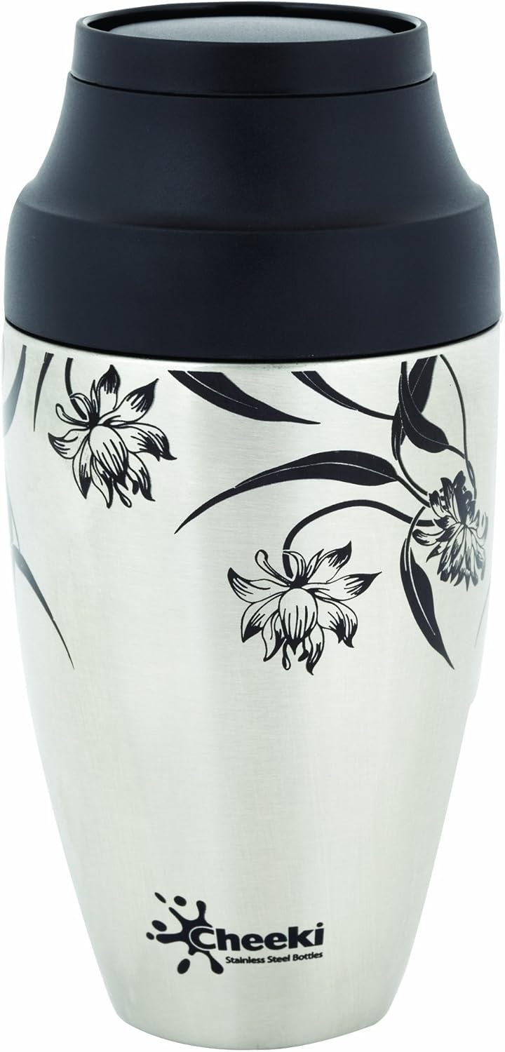 Cheeki Coffee Mug Stainless Steel 350ml - Floral Silver - BPA Free ...