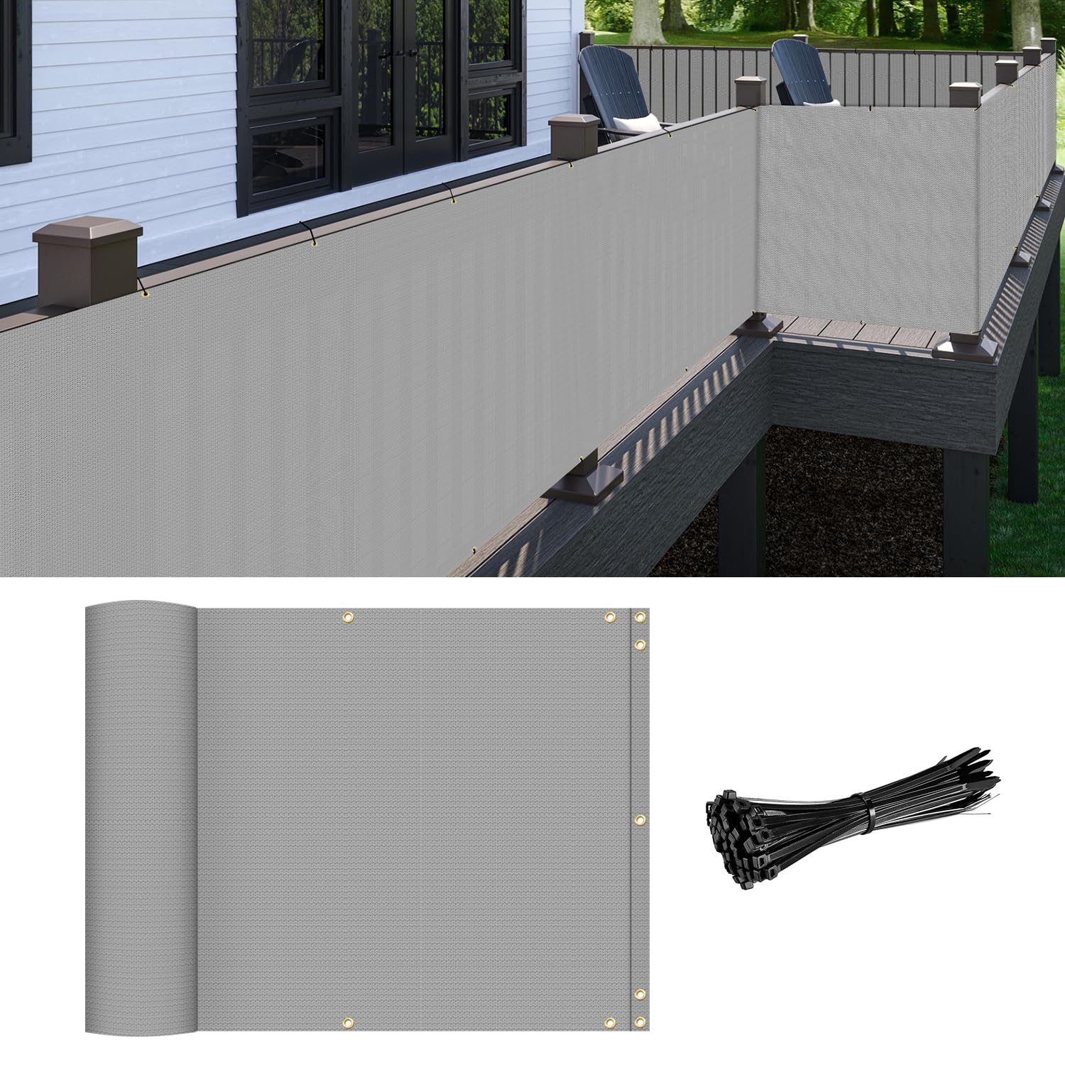 Snapklik.com : Patio Balcony Privacy Screen Gray, 2.5 X 12 Screen Mesh ...