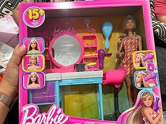 Amazon.com: Barbie Doll & Hair Salon Playset with 15 Styling ...
