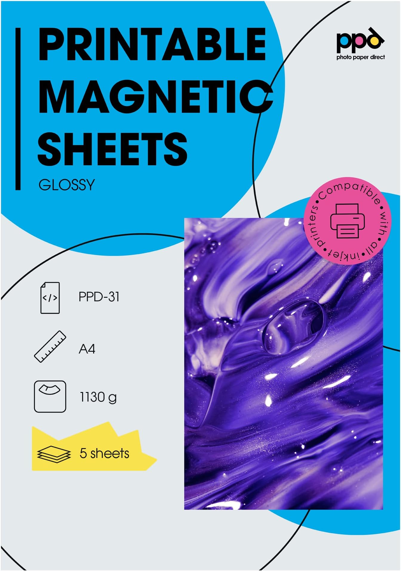 PPD 5 Sheets A4 Inkjet Magnetic Glossy Photo Paper - Easy to use for ...