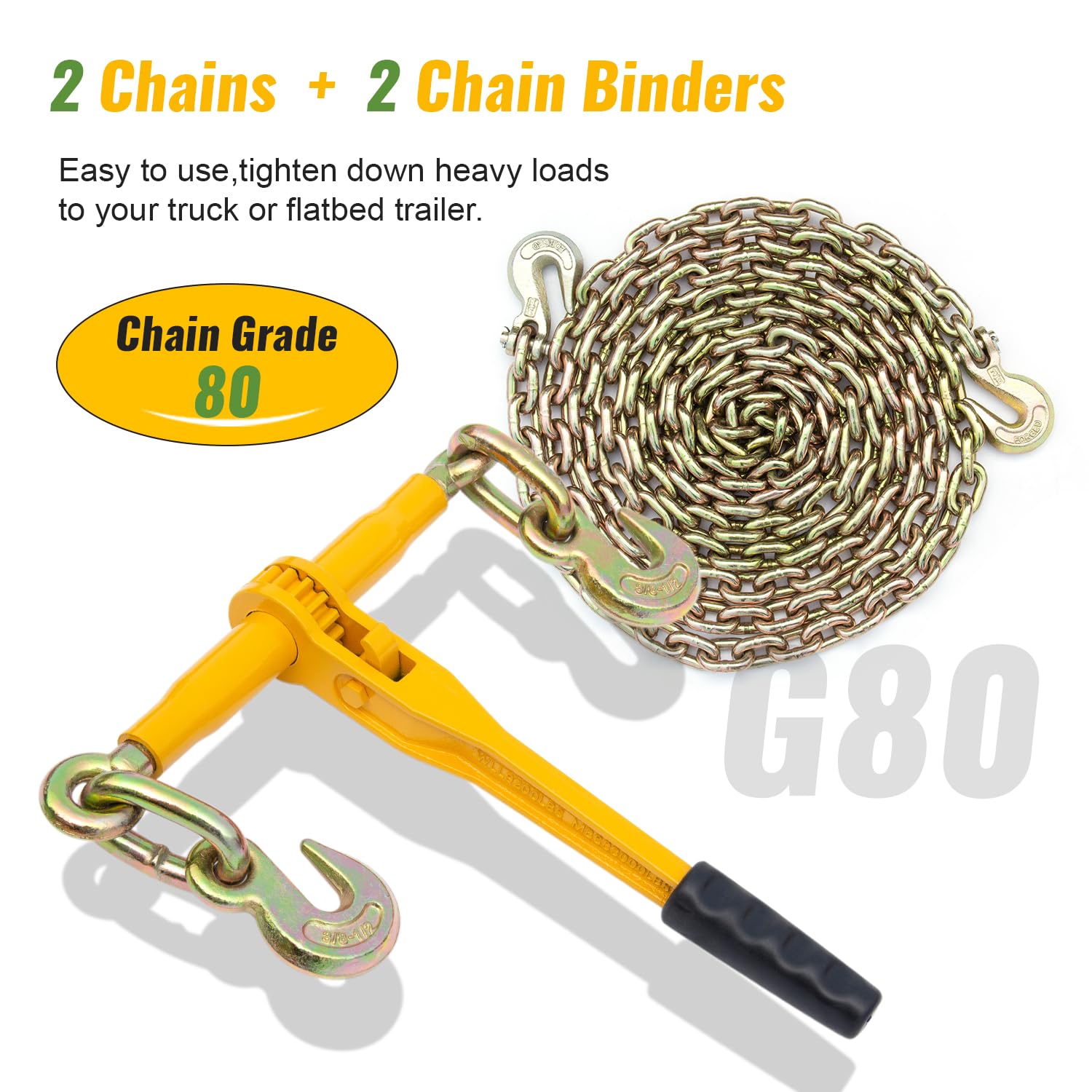 3/8 Chain Ratchet Load Binder And Chain Set - 3/8" G80 Chain (10ft ...