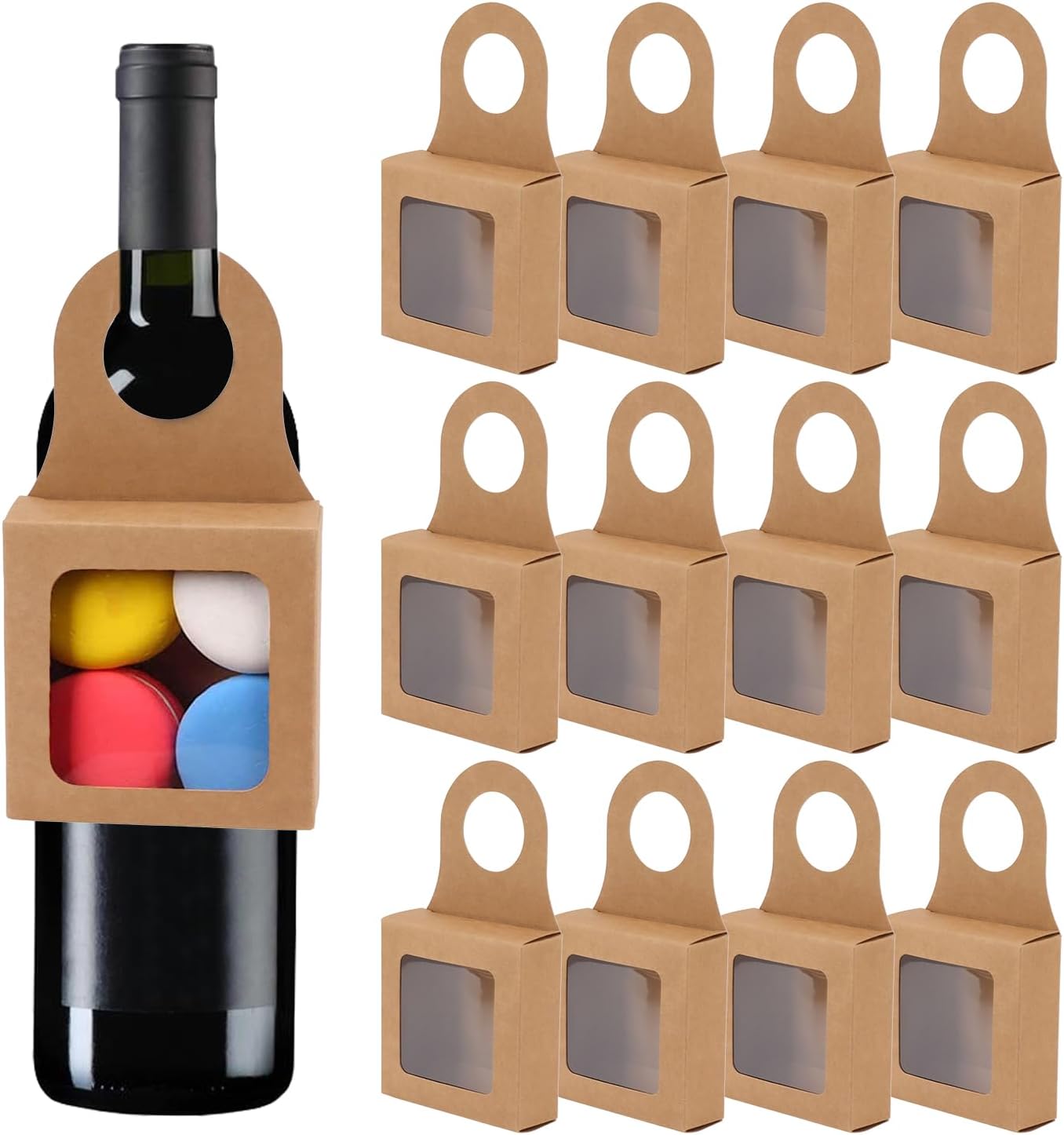 Amazon.com: 25 Pieces Kraft Paper Wine Bottle Box with Window, Hanging ...