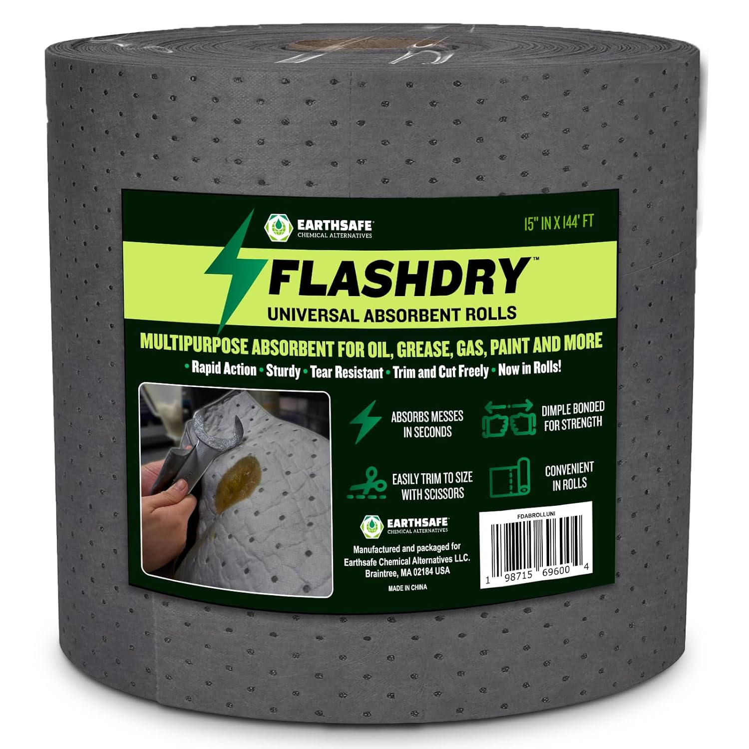 FlashDry - Universal Spill Absorbent Roll | 15” in x 144' ft Oil and ...