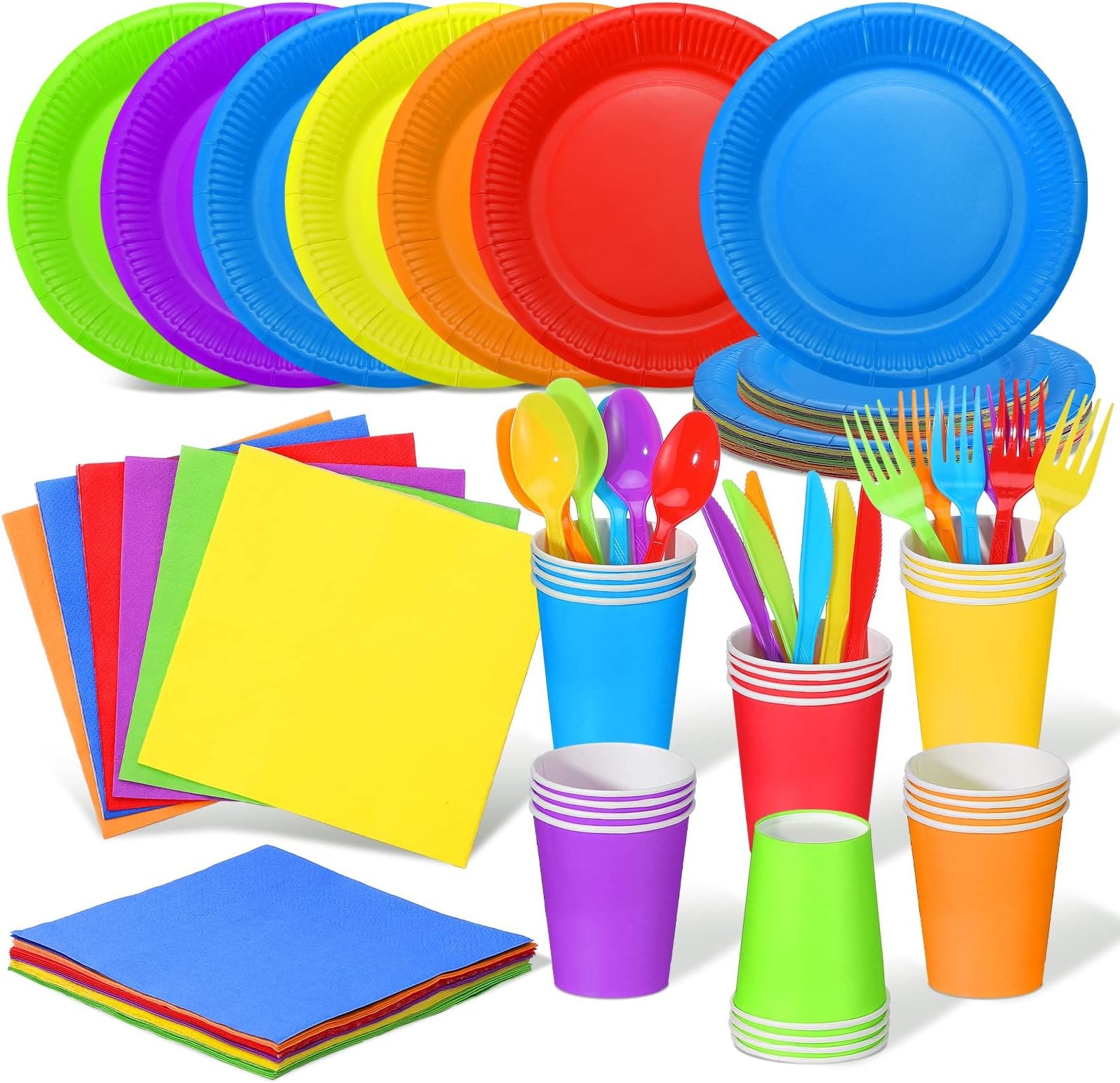 Amazon.com: Jinei 168 Pcs Disposable Rainbow Party Supplies Set 7 Inch ...