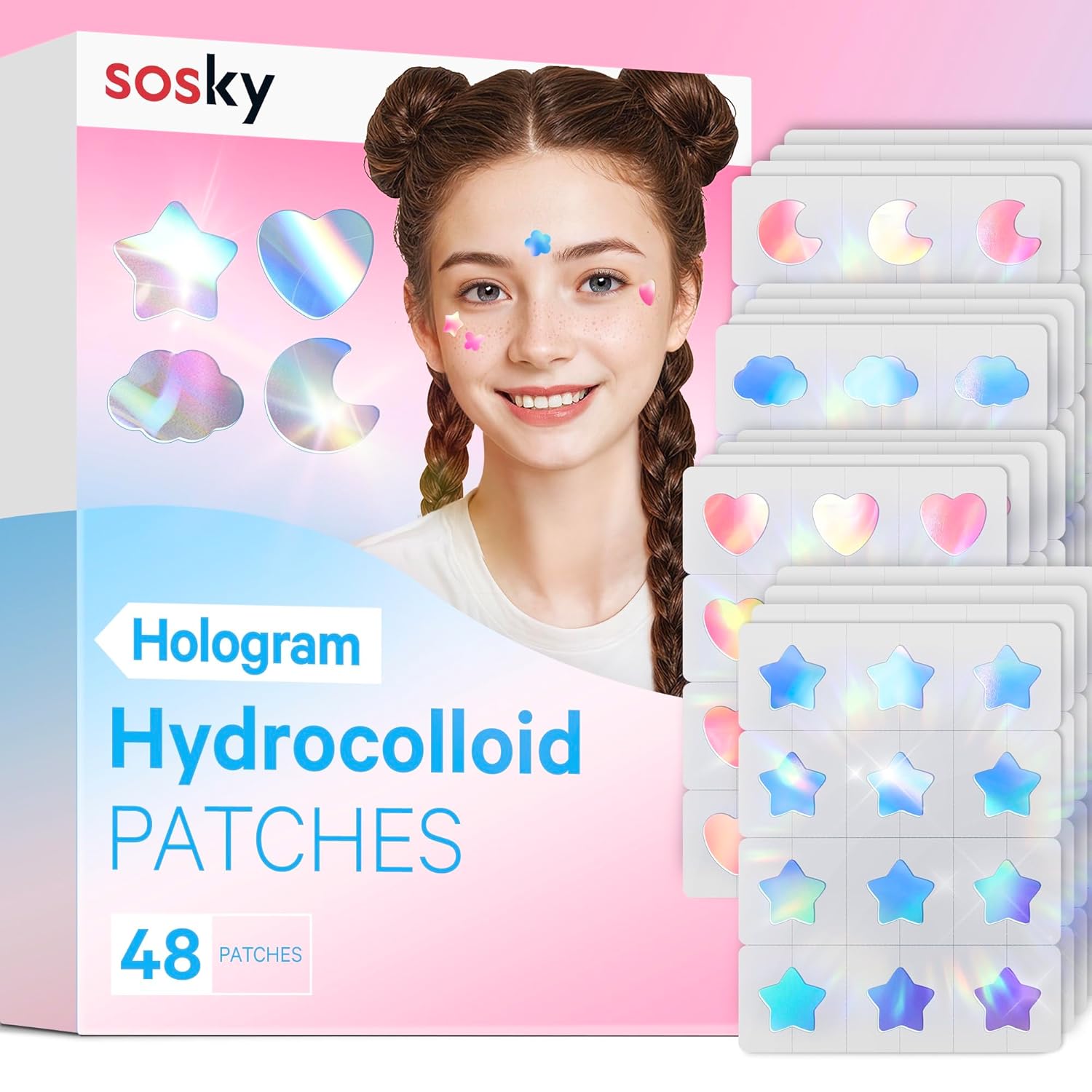 Amazon.com: Sosky Hologram Pimple Patches for Face, Hydrocolloid Acne ...