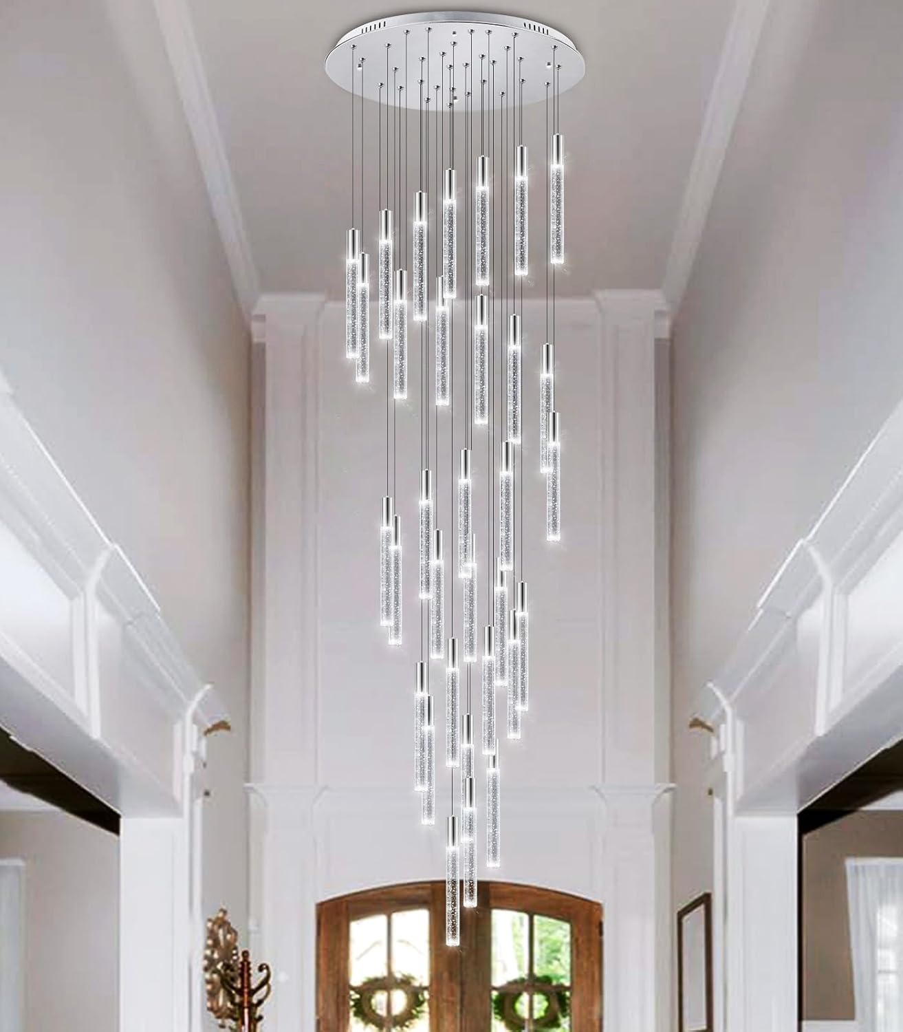32-Lights Large Chandeliers for Entryway Modern Crystal High Ceiling ...