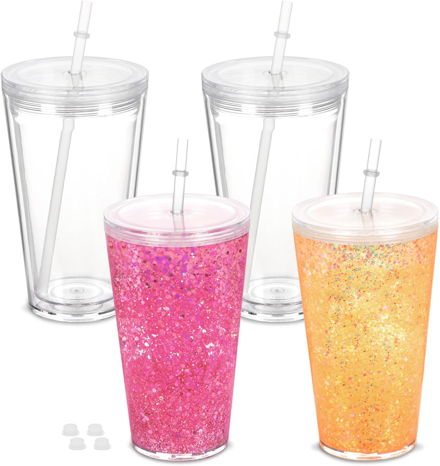 Amazon.com: 4 Pack 16Oz Acrylic Snow Globe Tumbler with Pre Drilled ...