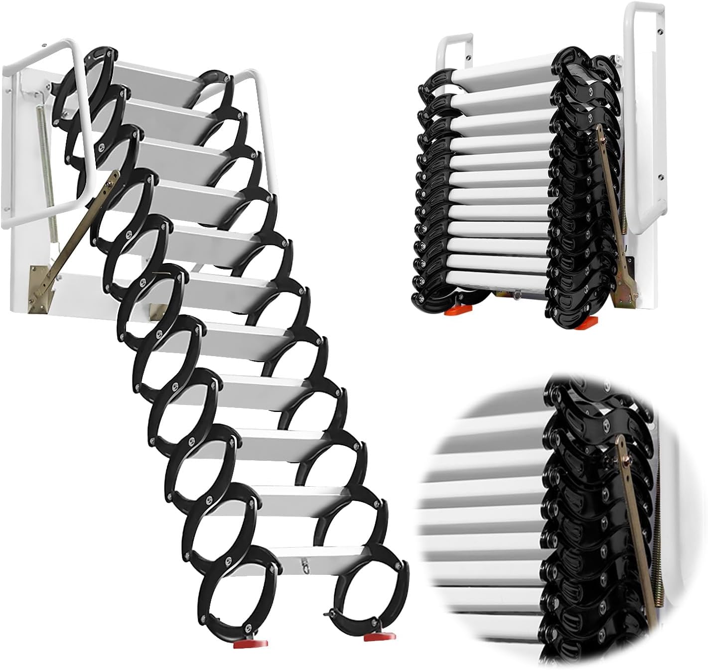 12FT Attic Ladder Pull Down System, 12-Step 660LBS Al-Mg Alloy ...