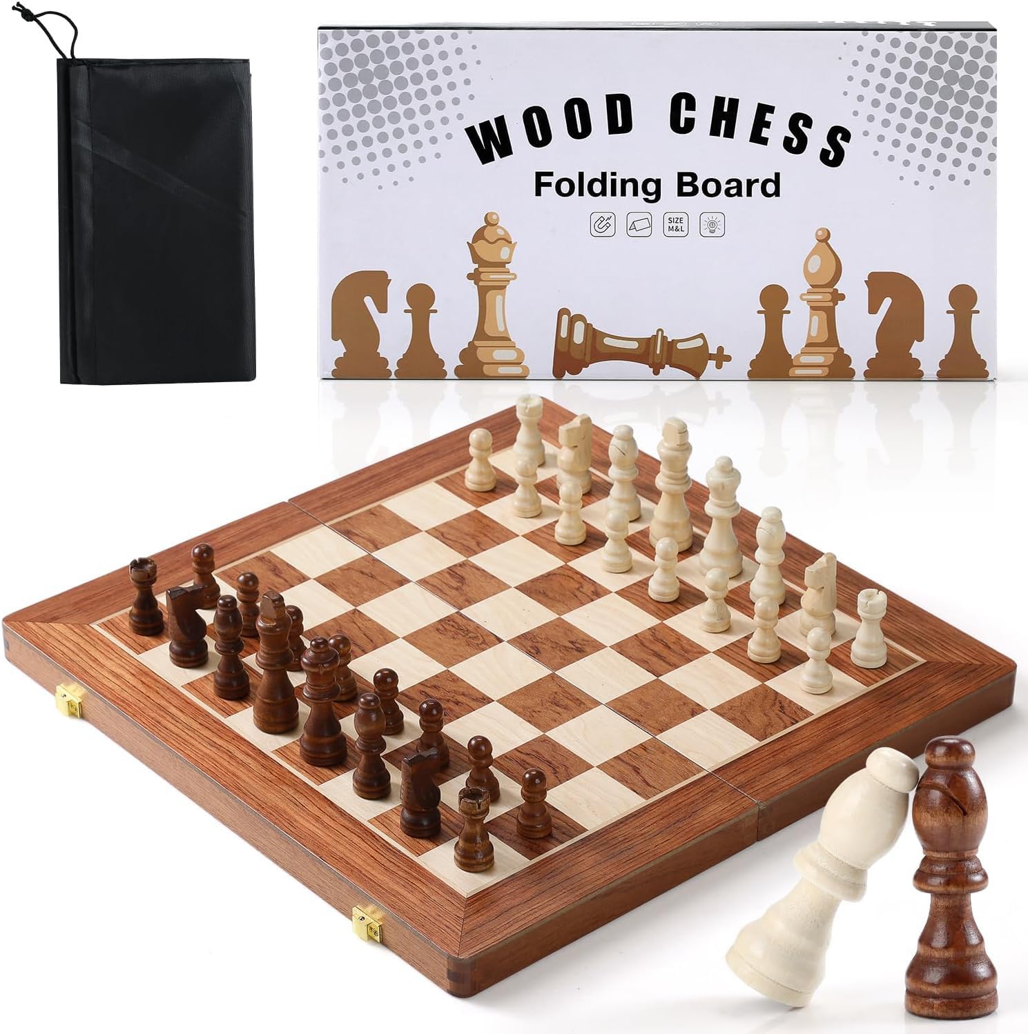 Amazon.com: Magnetic Wooden Chess Set, 15 Inch Folding Portable Chess ...