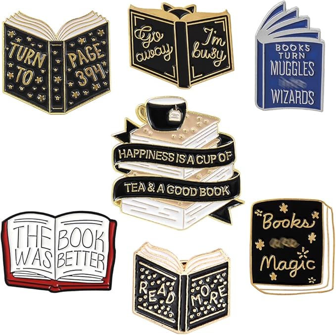 Amazon.com: 7 Pieces Cartoon Books Enamel Pins Magic Book Badge Cute ...