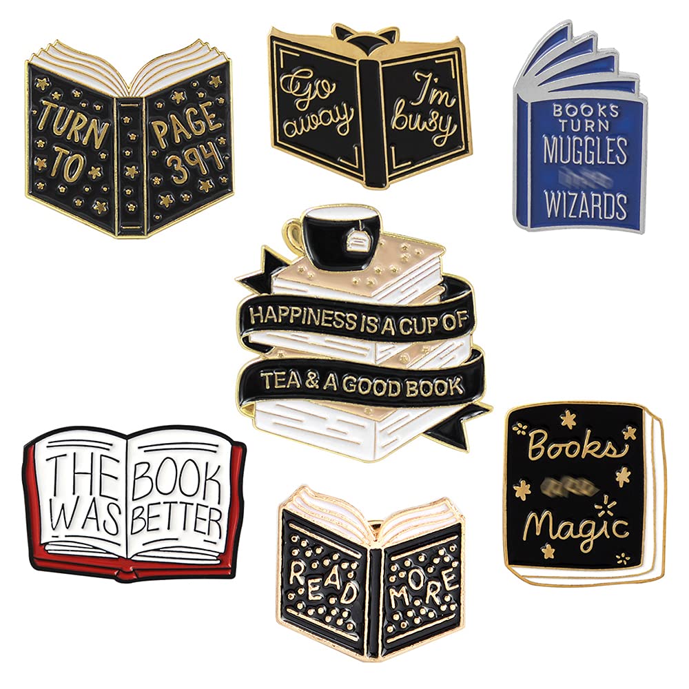 Amazon.com: 7 Pieces Cartoon Books Enamel Pins Magic Book Badge Cute ...