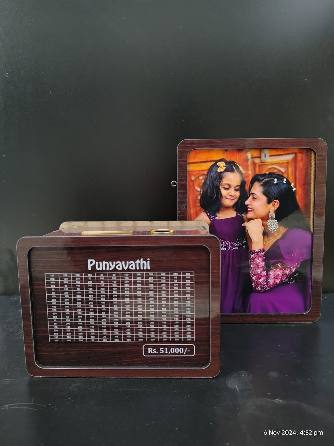 TERA MERA GIFT, Wooden Money Savings Box with Photo Frame, 1 Lakh Cash ...