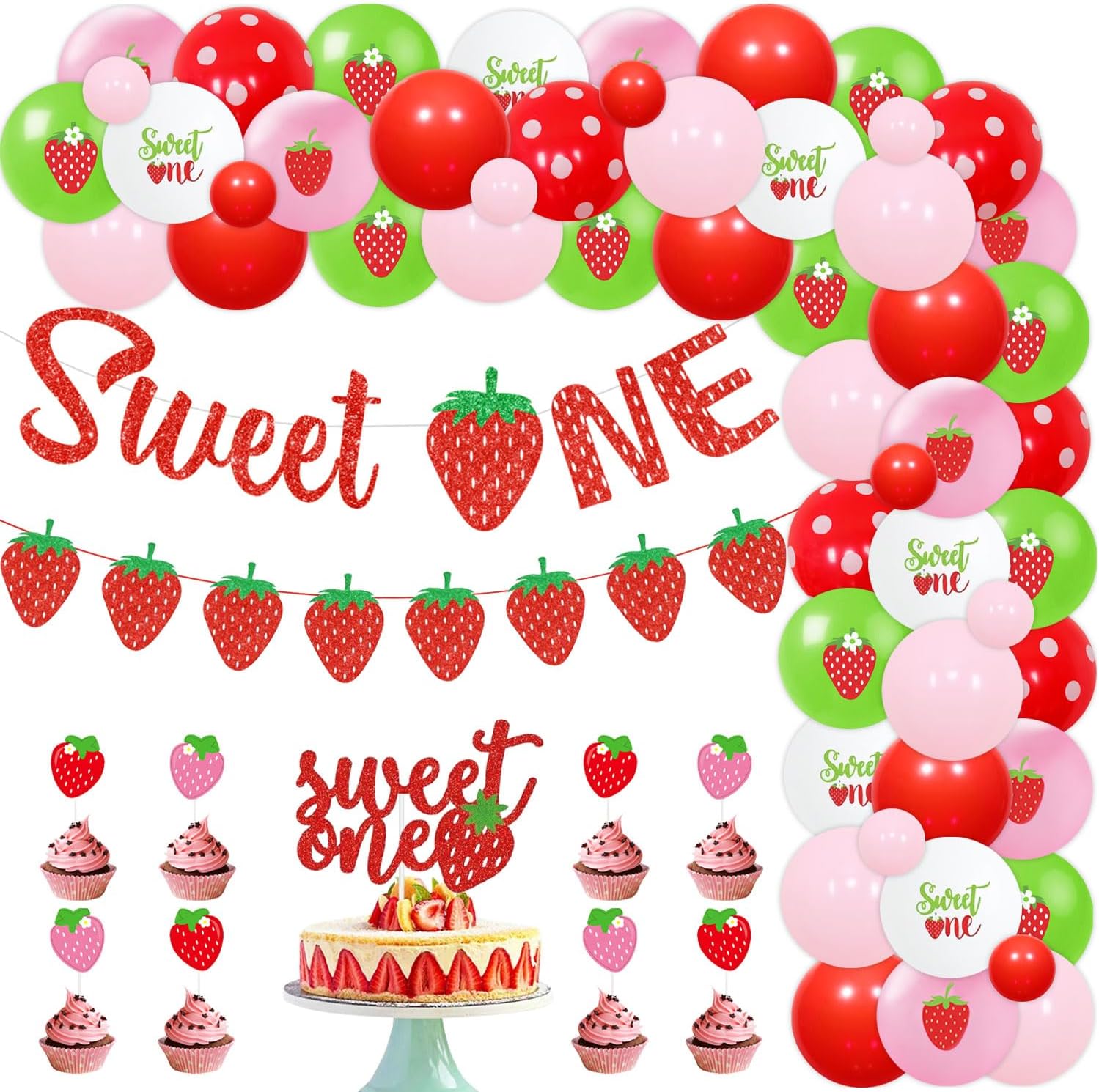 Amazon.com: Sweet One Strawberry Birthday Party Decorations for Girls ...