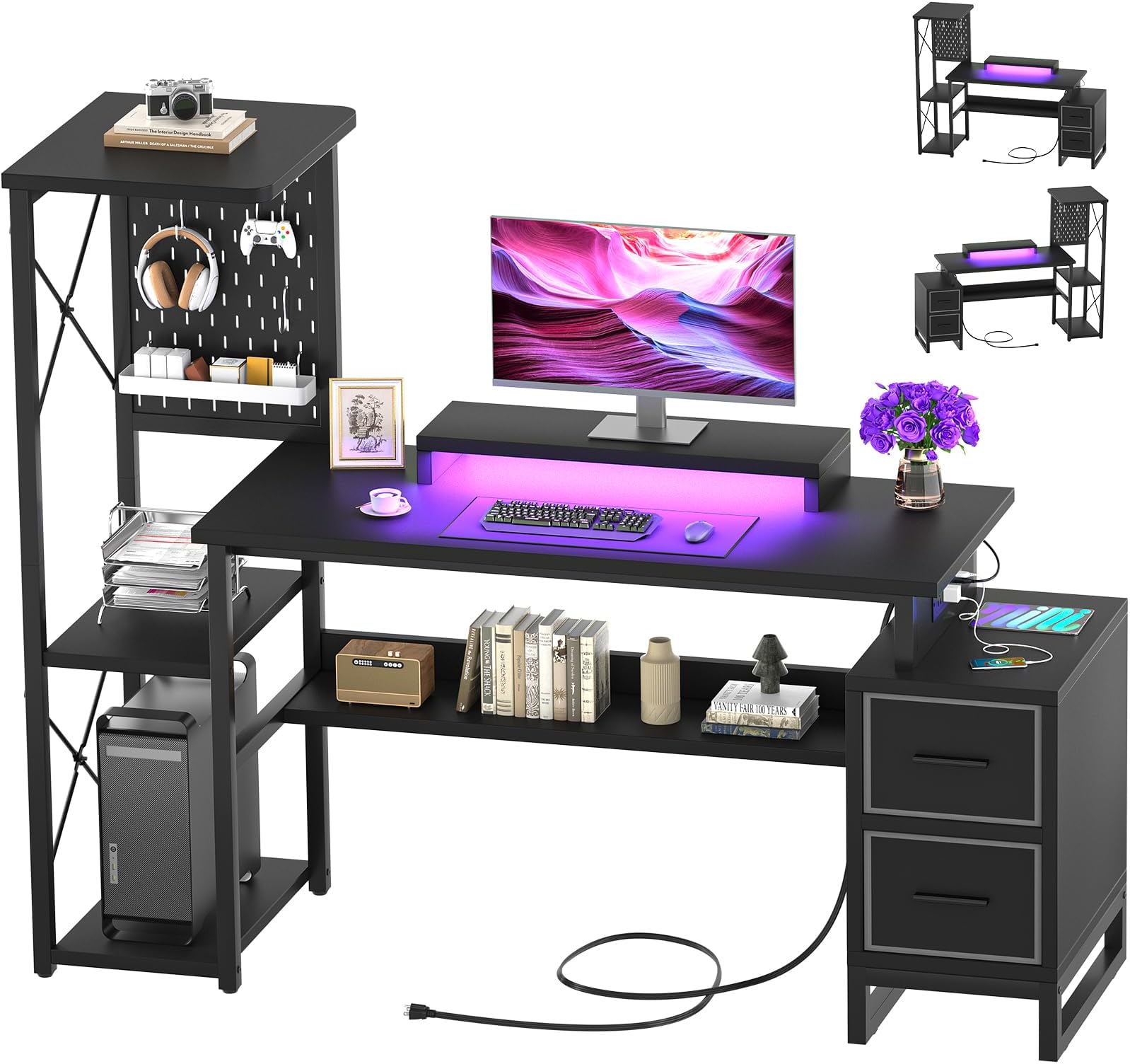 Amazon.com: RUPOLX Black Desk with File Drawers, Computer Desk with ...