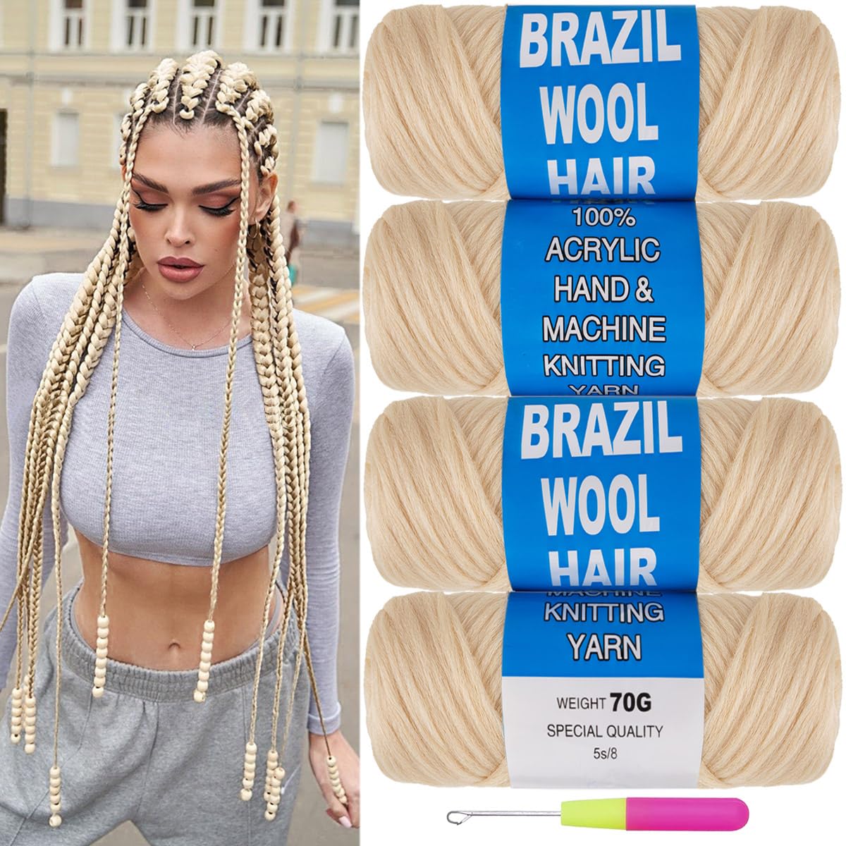 Amazon.com : COOKOO 4 Roll Brazilian Wool Hair Yarn for Senegalese ...