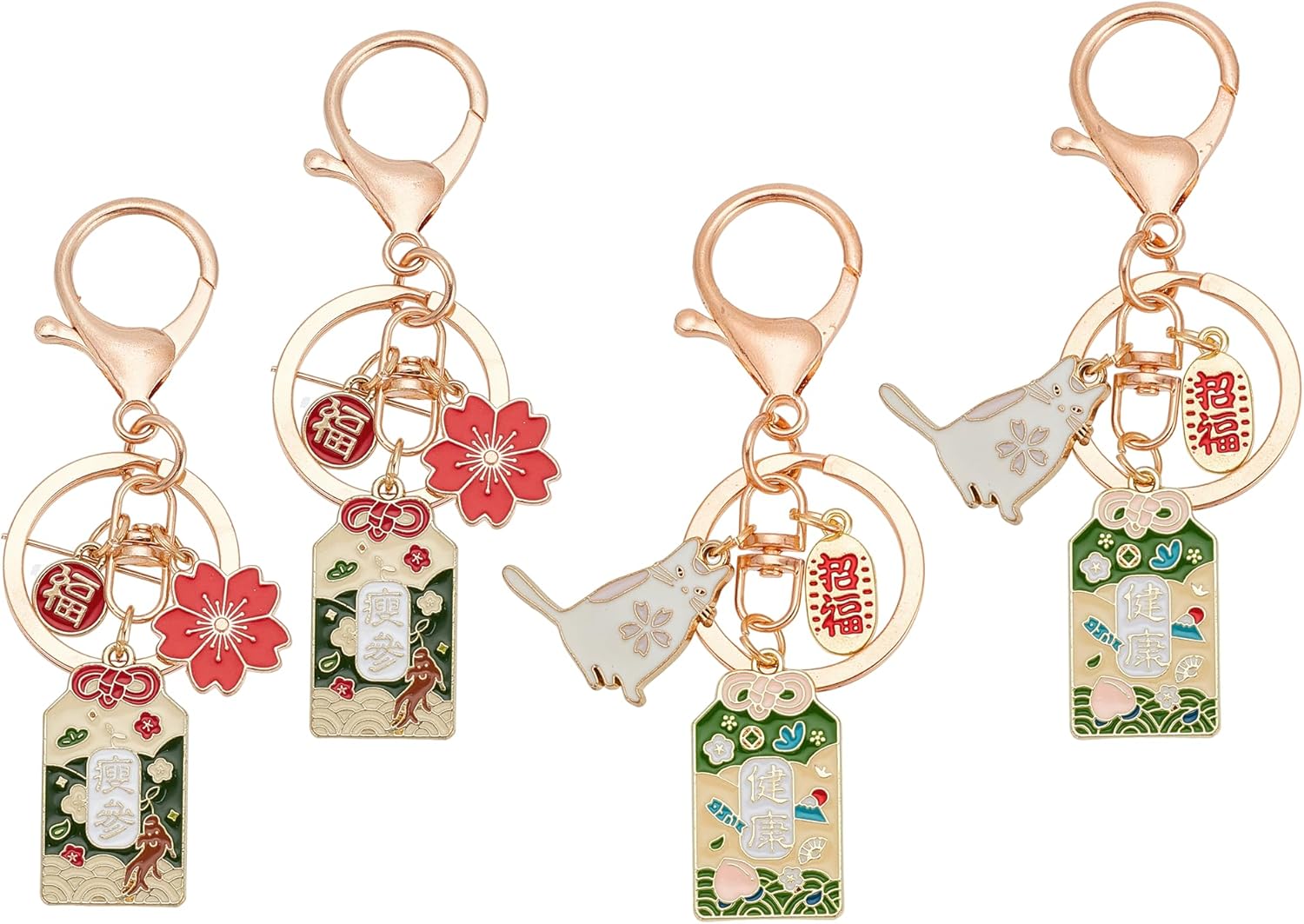 DELORIGIN 4pcs Lucky Cat Keychains Enamel Amulet Charms Blessing ...
