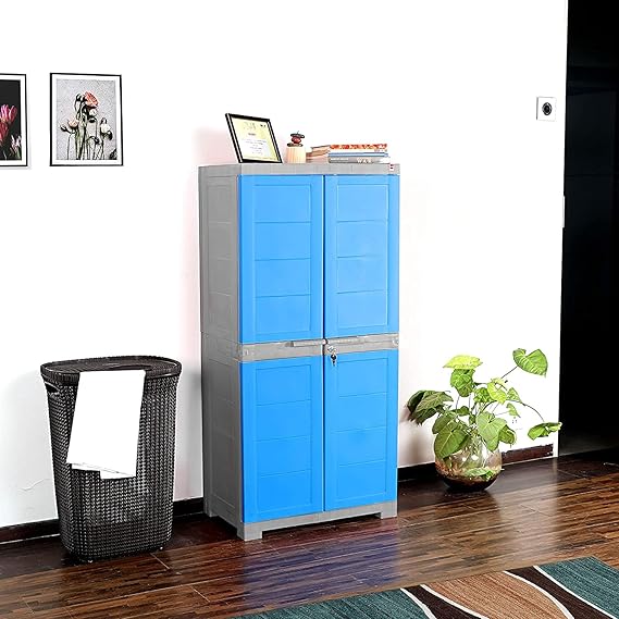 Cello Novelty Big Plastic Cupboard with 3 Shelves and 4 Doors (White ...