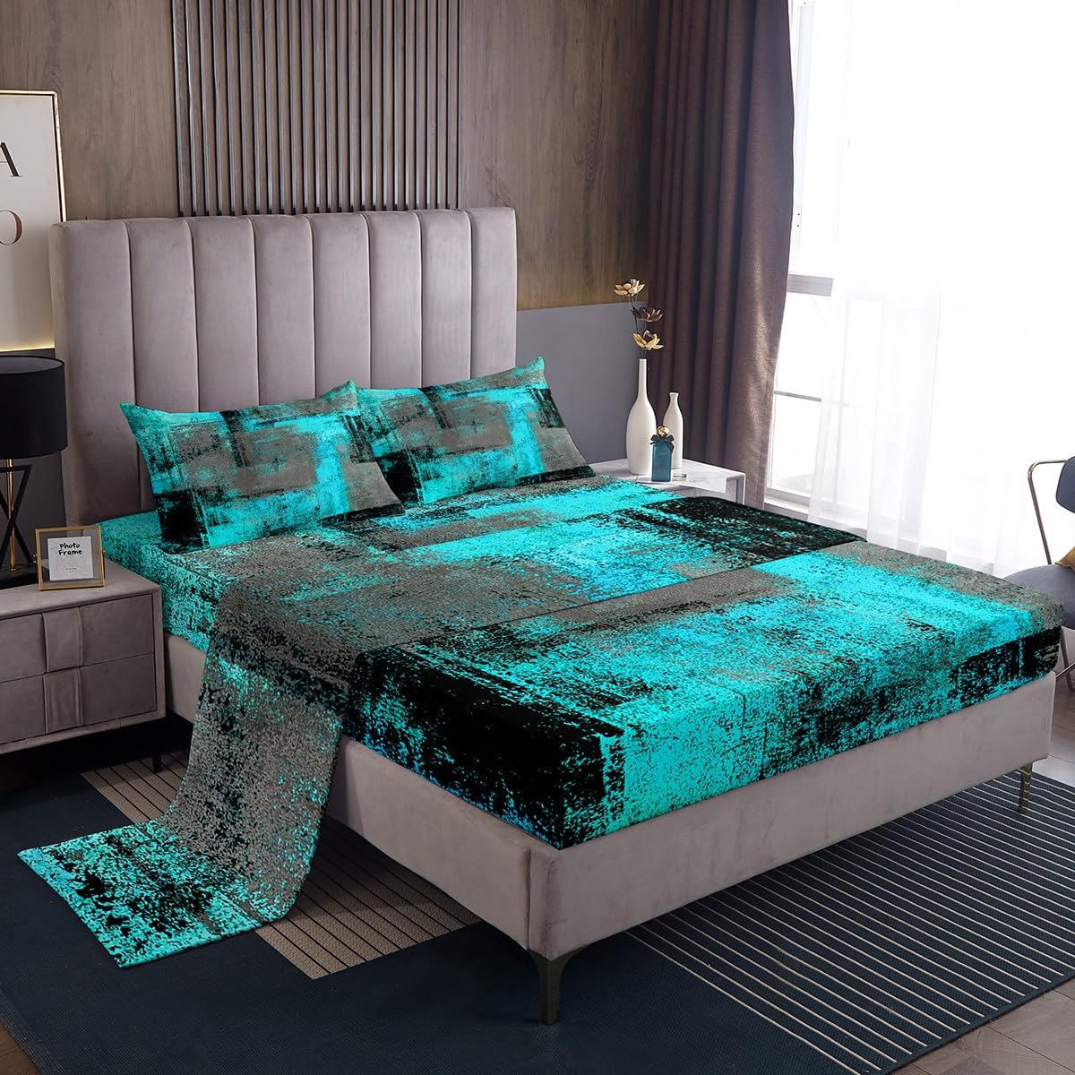 Teal And Dark Gray Bedding