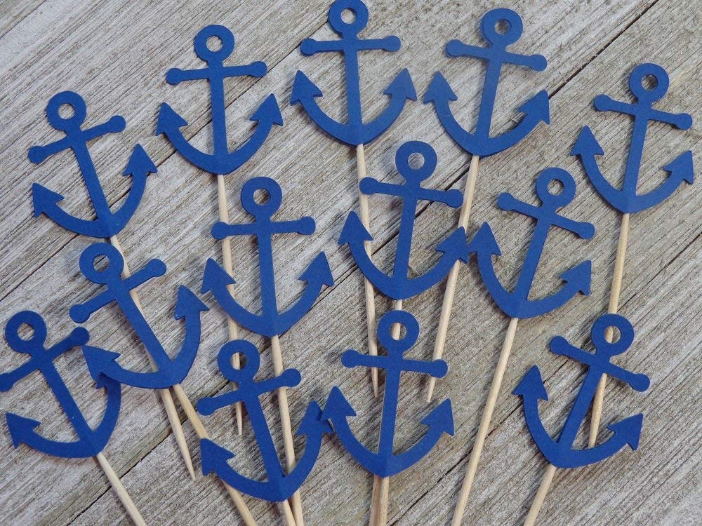 Amazon.com: Anchor Cupcake Toppers - Navy Blue Anchor Toppers - Party ...