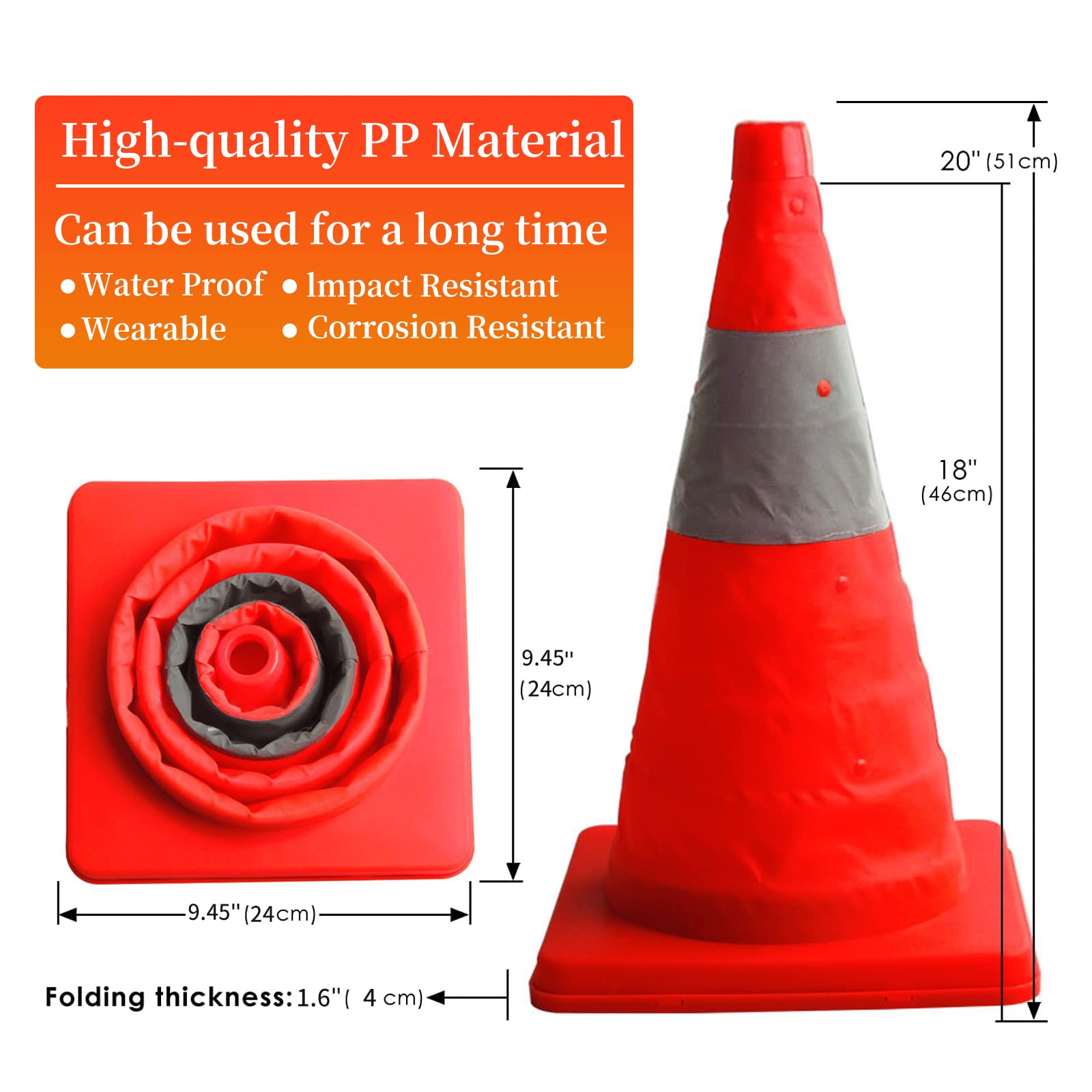 Snapklik.com : Ikanfen 4 Pack 18 Inch Collapsible Traffic Cones, Orange ...