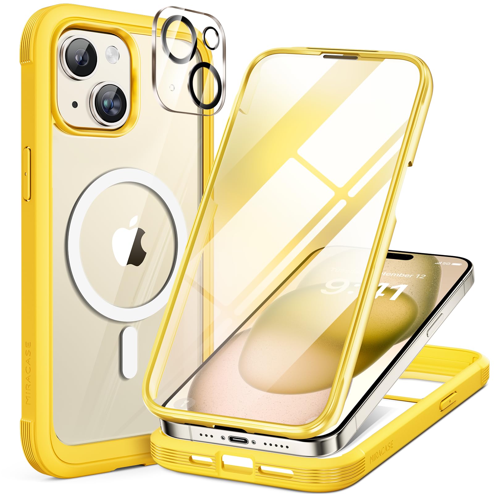 Amazon.co.jp: Miracase iPhone15 用 ケース MagSafe対応 9H 強化ガラス 360°保護 スマホケース アイフォン15用 ケース 全面カバー 全身バンパー ...