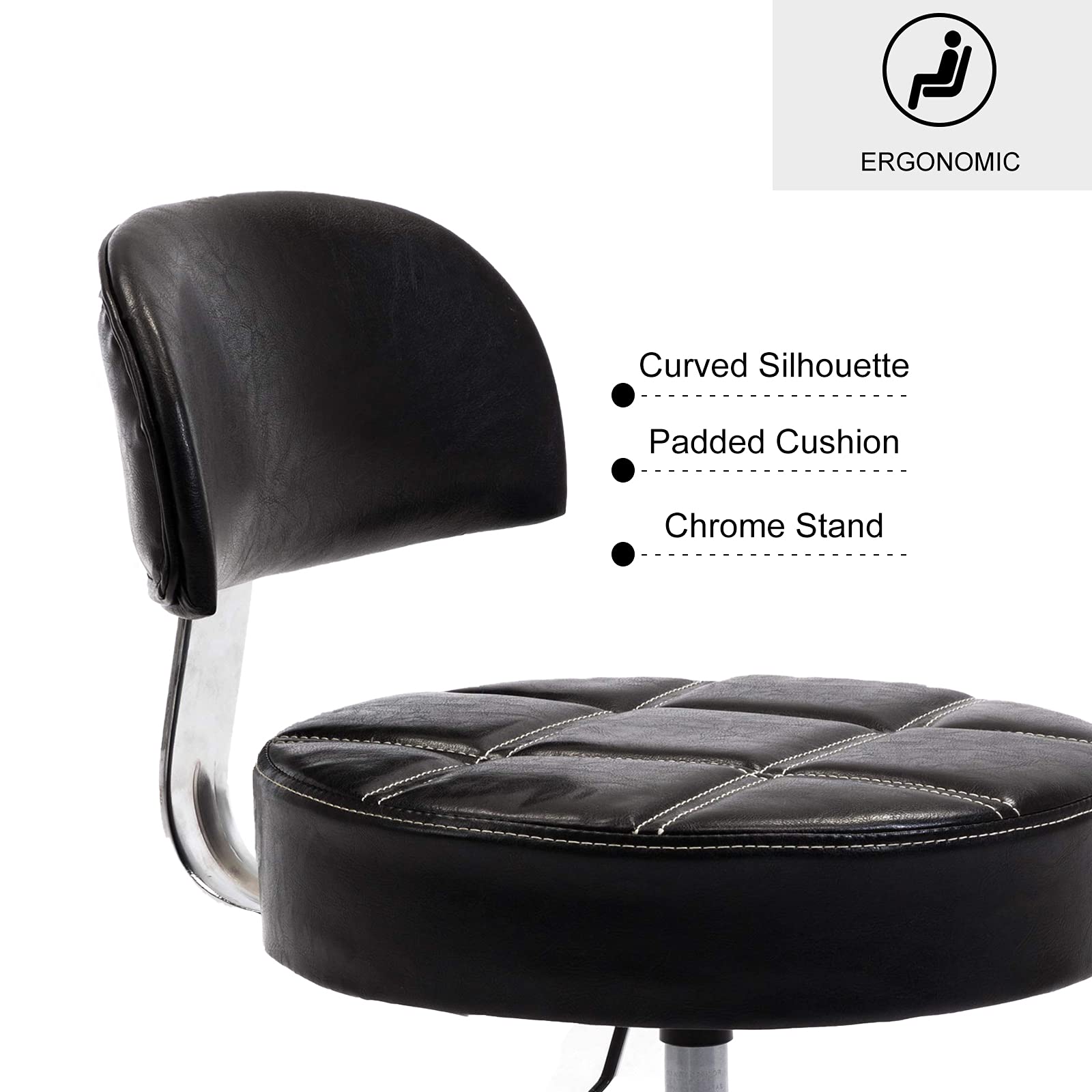 CoVibrant Lockable Stool with Back and Foot Rest Ergonomic Rolling ...