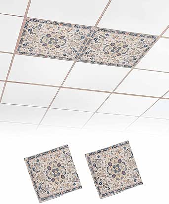 Wowouhiya 2 Pack Fluorescent Light Cover for Ceiling Lights, Boho Blue ...