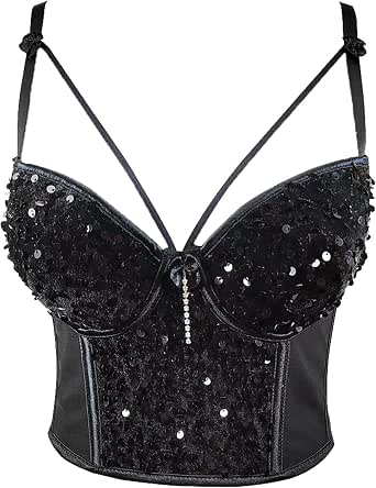 Amazon.com: VEENDEO Women's Cross Cut Sequin Bustier Crop Top Bra Vest ...