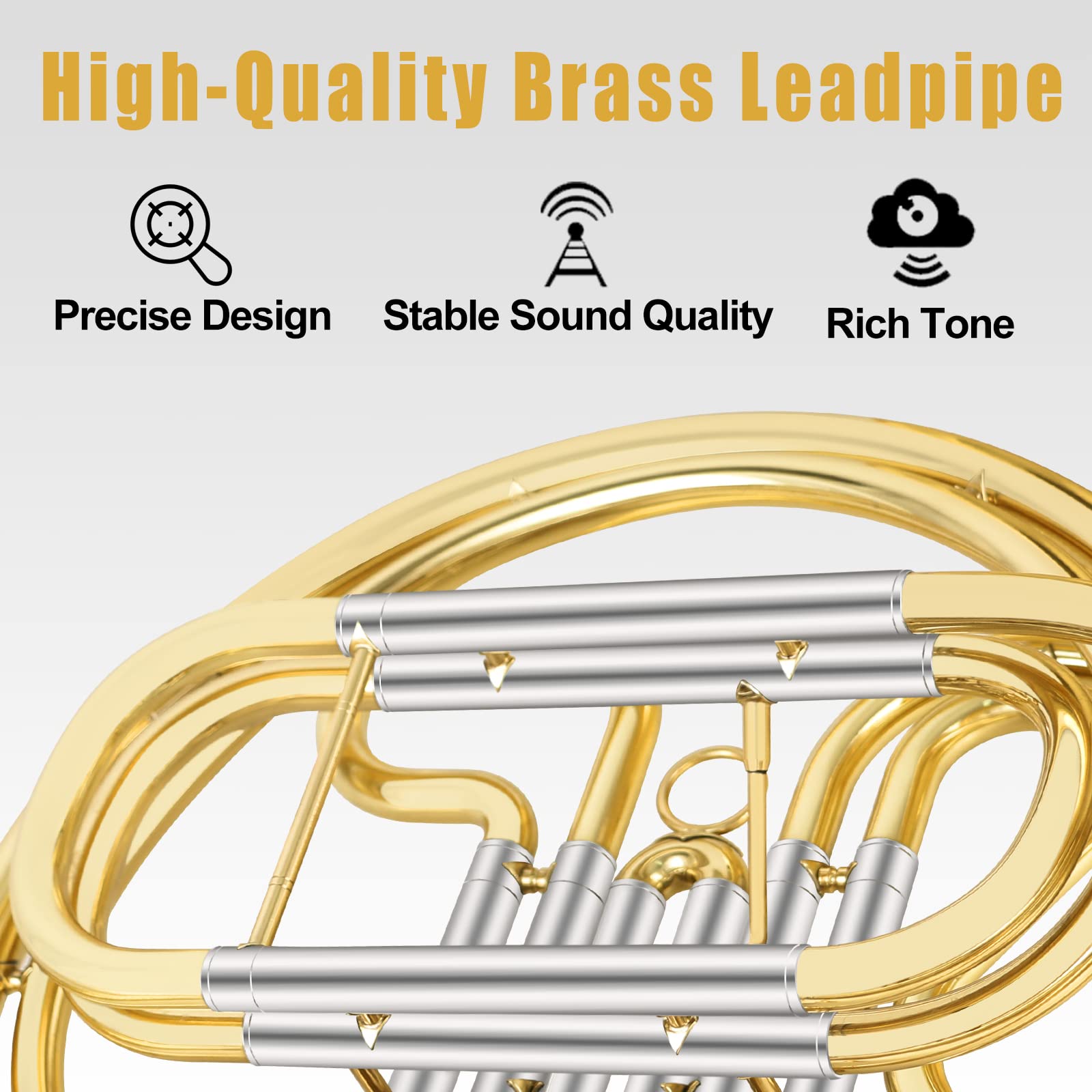 ROWELL Single French Horn,3 Keys Gold Lacquer F French Horn,Big Horn ...