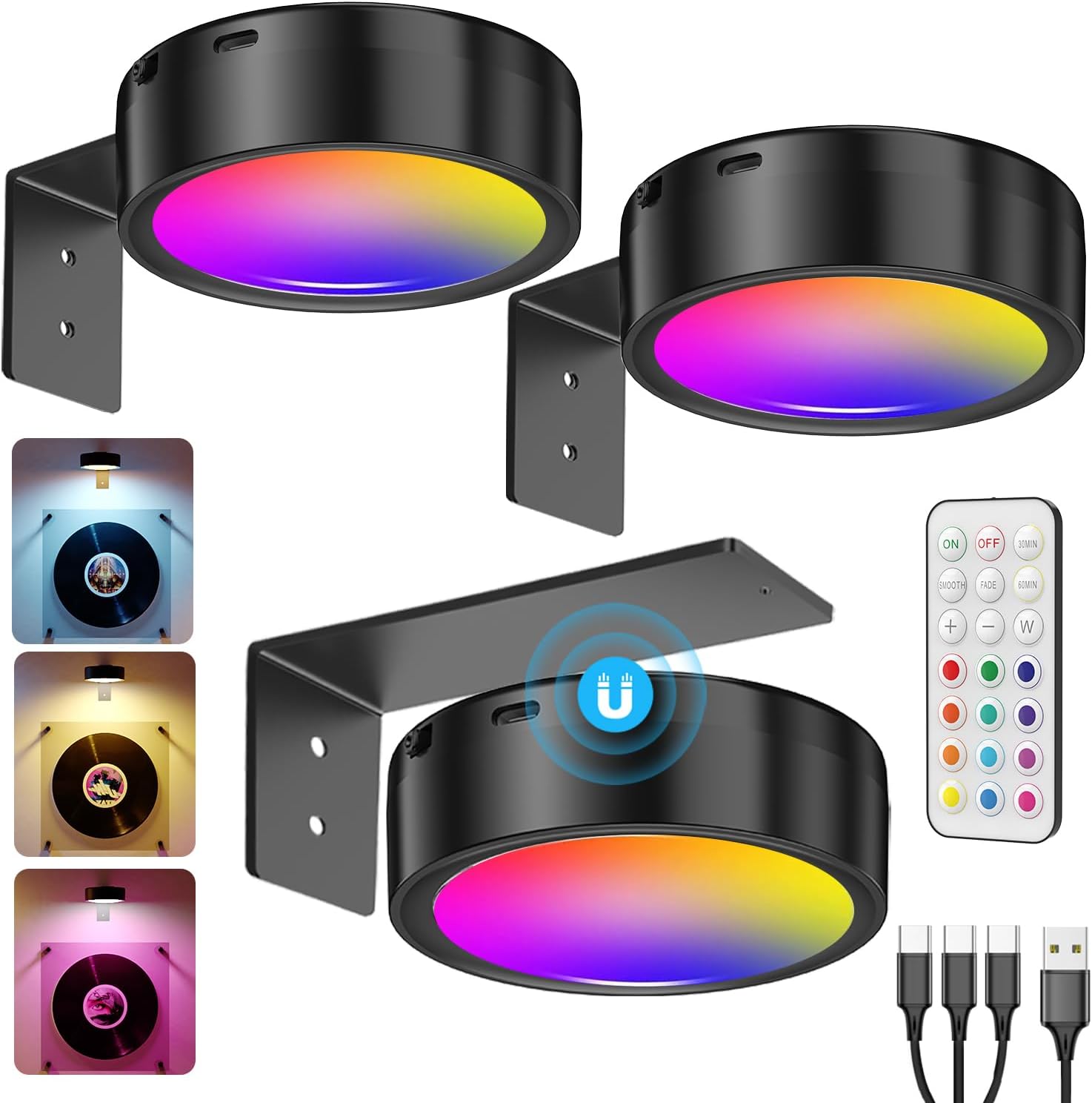 Wireless LED Picture Lights for Wall Art, 3 Pack 2600mAh USB ...