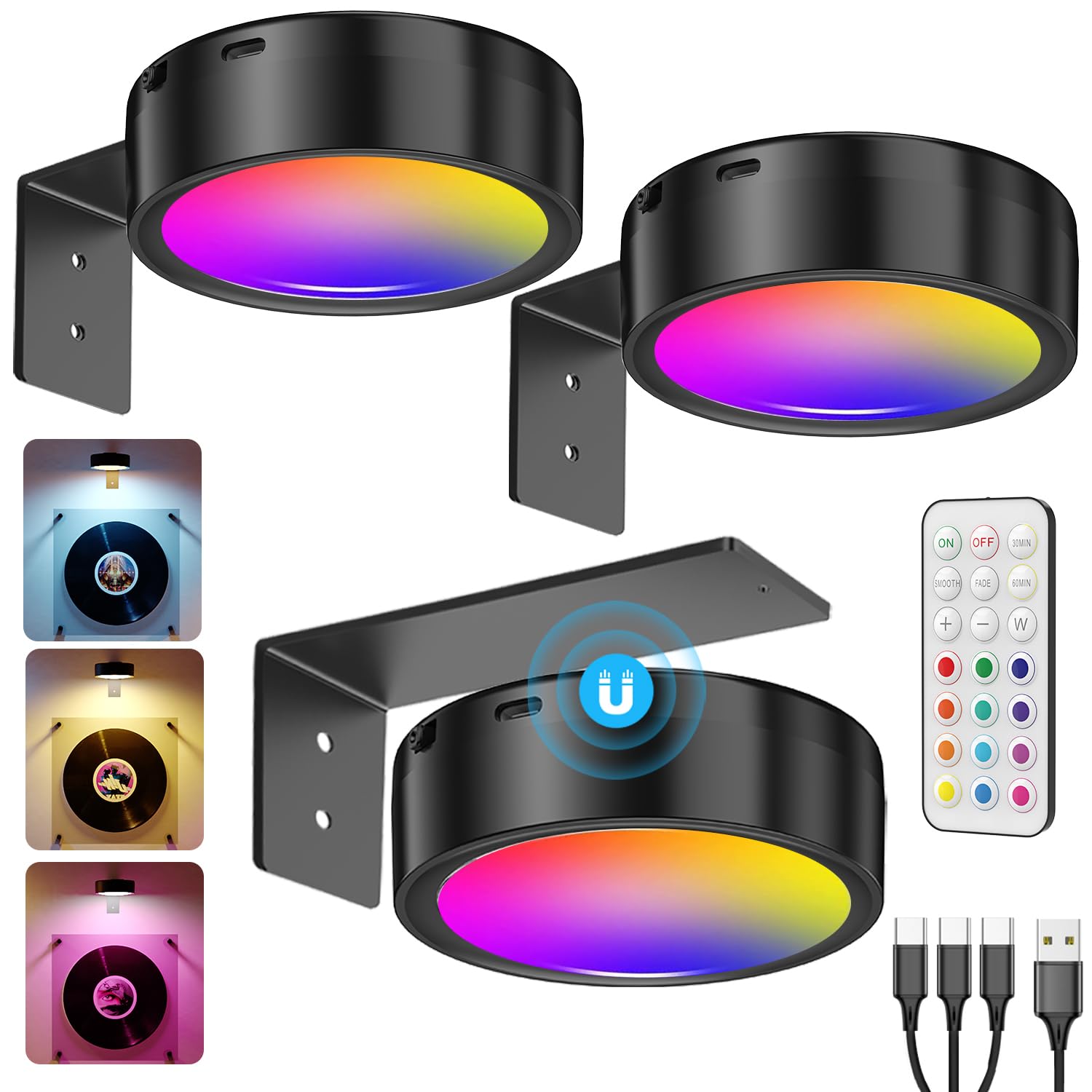 Wireless LED Picture Lights for Wall Art, 3 Pack 2600mAh USB ...
